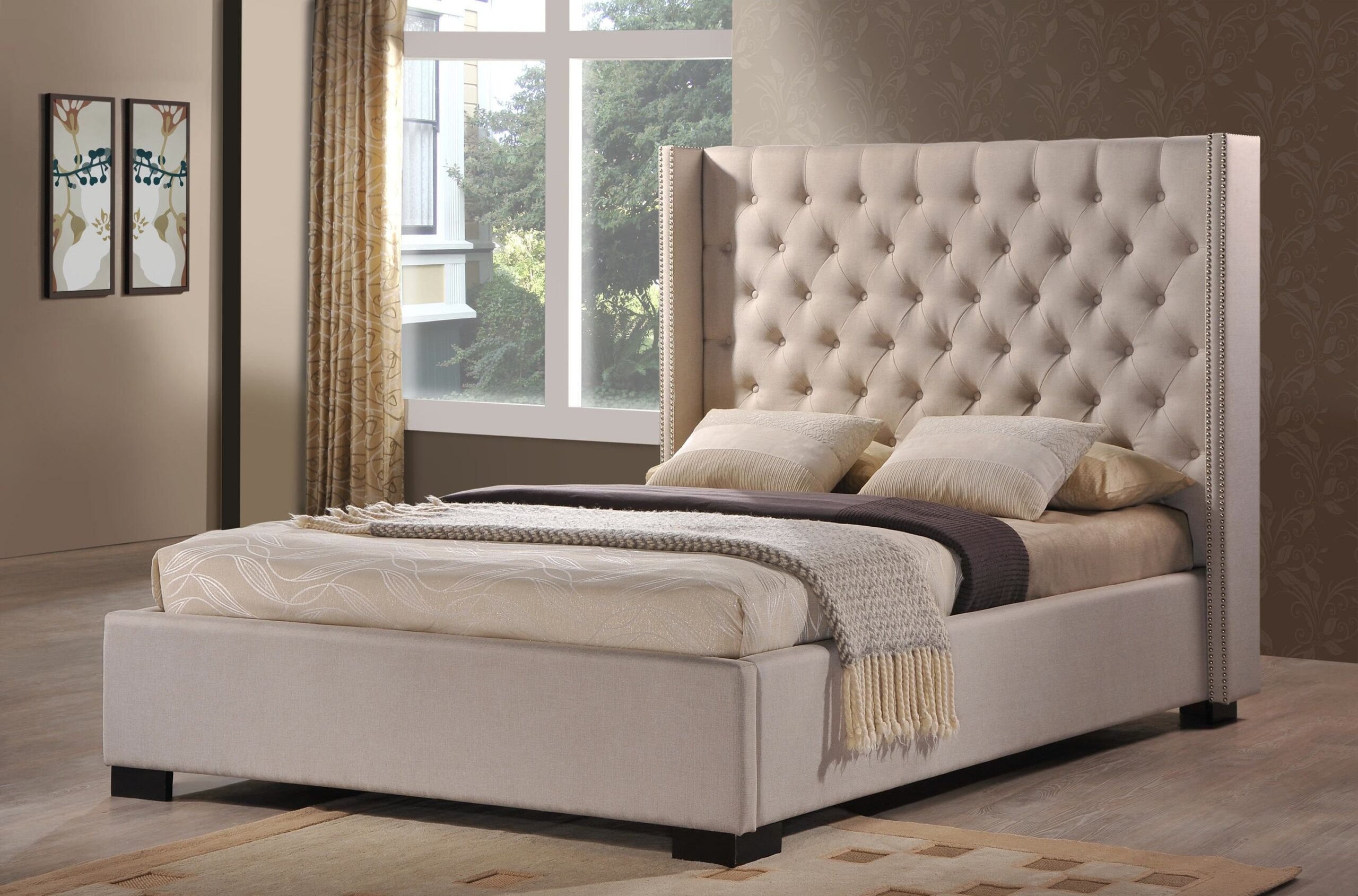 Hugo Grandeur Studded Wingback Bed Frame – Murphey Beds